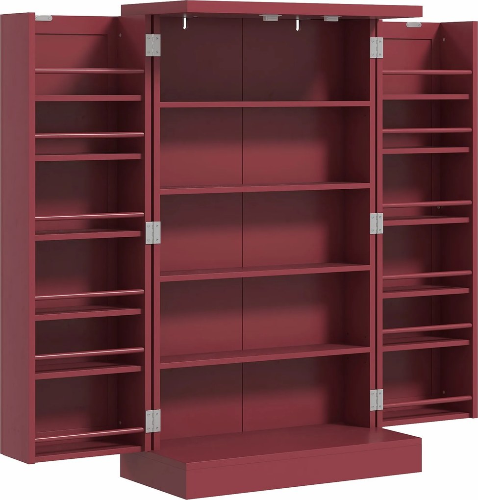 HOMCOM Kuchyňský Buffet Úložný Skříňka 12 Nastavitelných Polic Dveřní Police 60 x 30 x 104 cm pro Obývací Pokoj a Jídelnu v Červeném Dřevě
