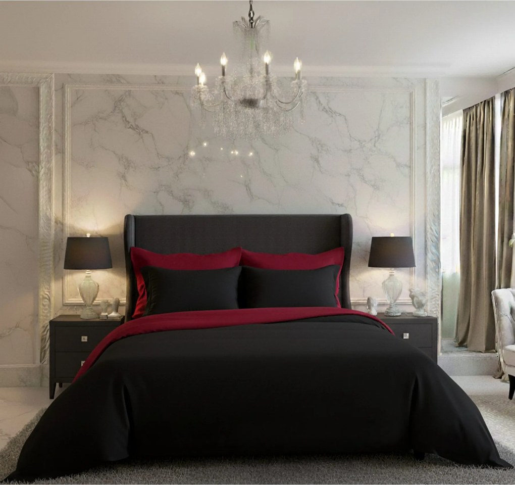 Saténové povlečení LUXURY COLLECTION vínové/černé - 1x 140/220, 1x 70/90cm