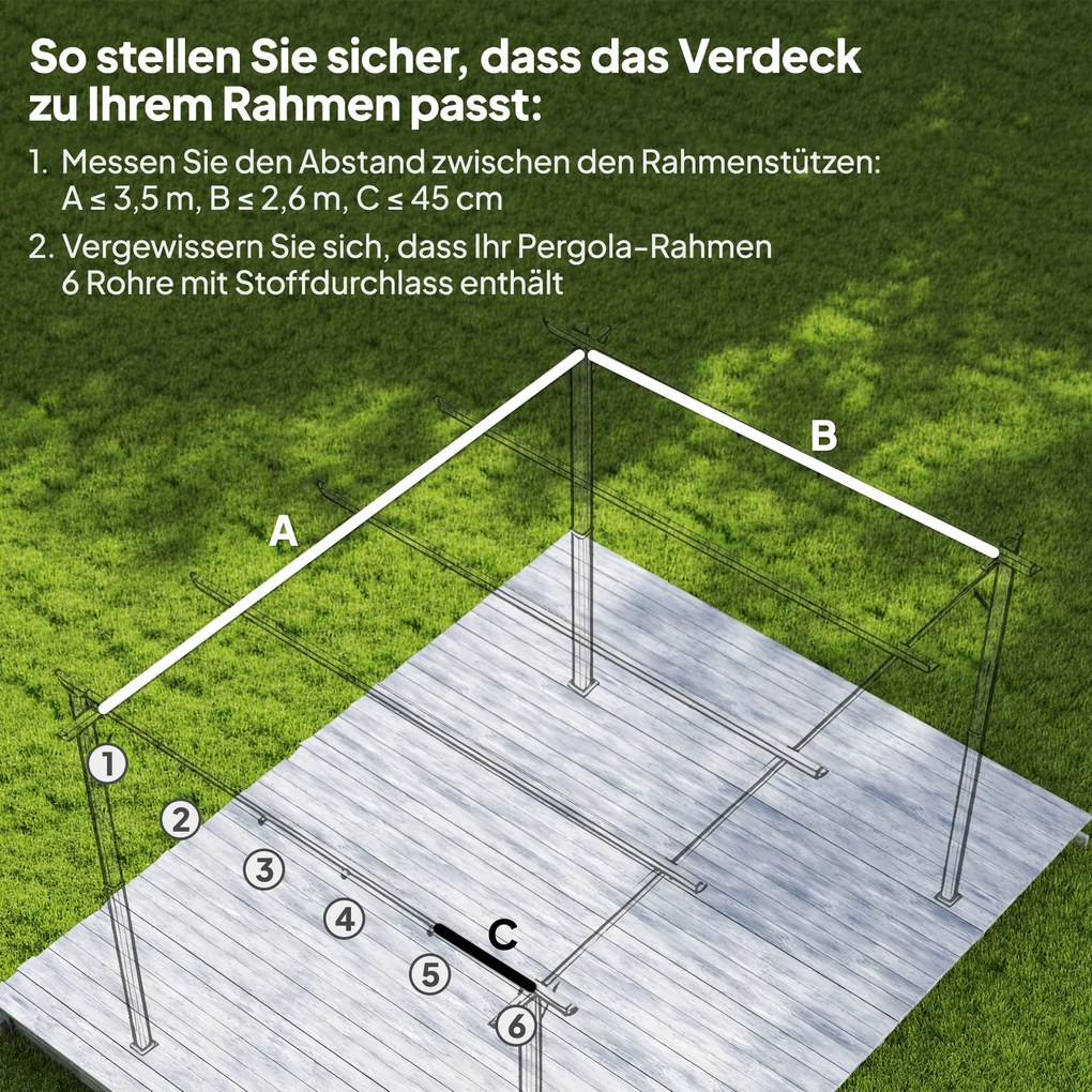 Náhradní střecha pro pergolu 4 x 3 m, zatahovací, s otvory pro odvod dešťové vody, odolná proti povětrnostním vlivům, polyester, 350 x 260 cm Káva