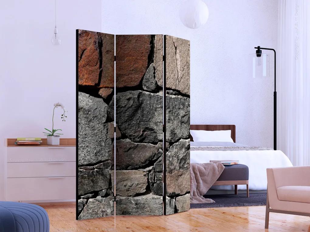 Pokojová zástěna Temné kameny (3-dílný) - kompozice s texturou šedé zdi