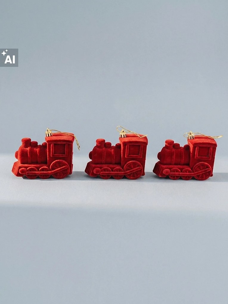 Sinsay - Vánoční baňky ve tvaru lokomotivy 3 pack - červená