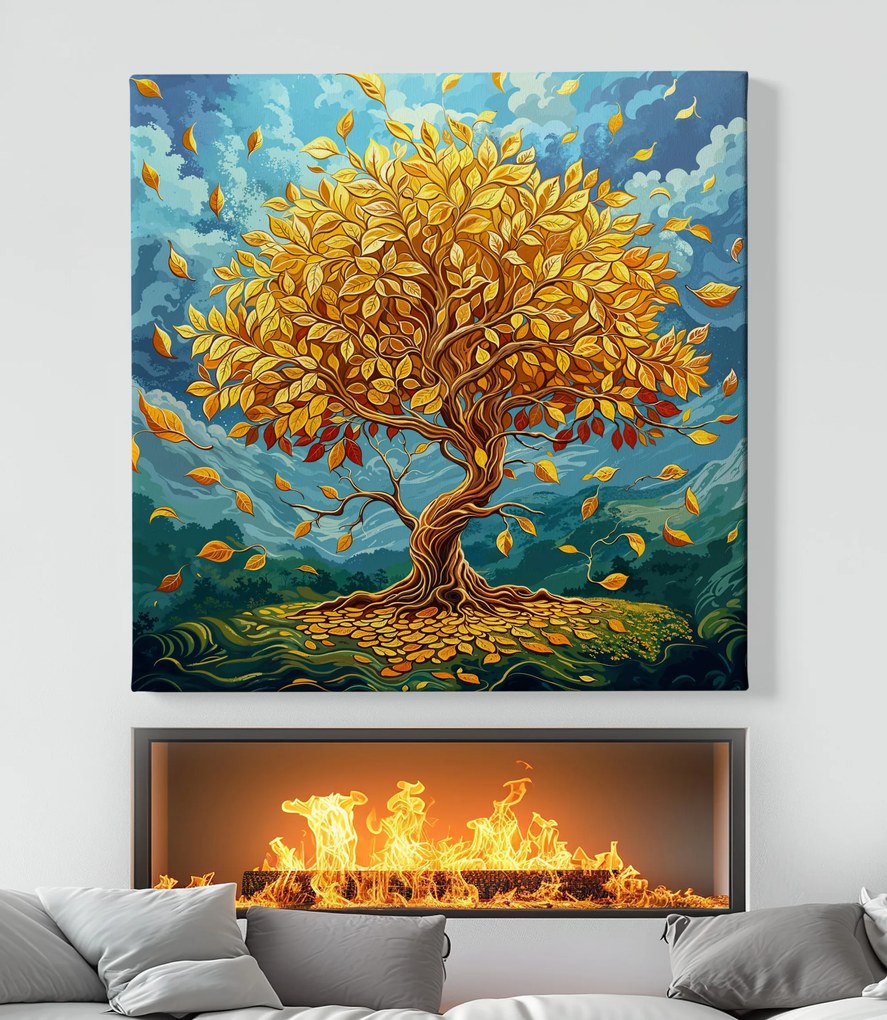 Obraz na plátně - Strom života na kopečku Goldie FeelHappy.cz Velikost obrazu: 100 x 100 cm