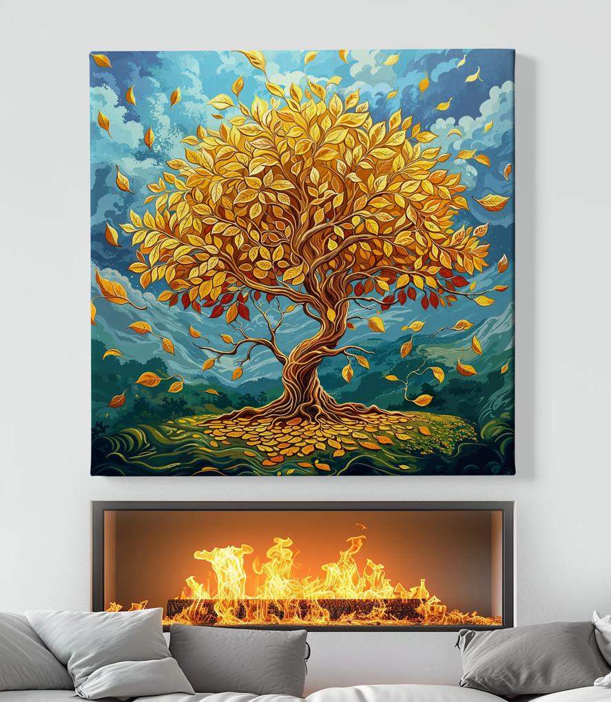 Obraz na plátně - Strom života na kopečku Goldie FeelHappy.cz Velikost obrazu: 120 x 120 cm
