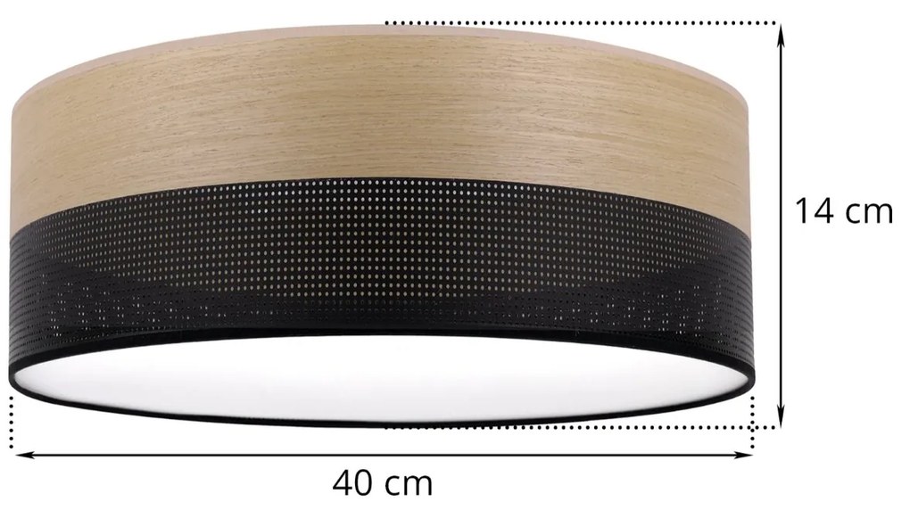 Stropní svítidlo Wood, 1x dýha zlatý dub/černé plastové stínítko, (bílé plexisklo), (fi 40cm)