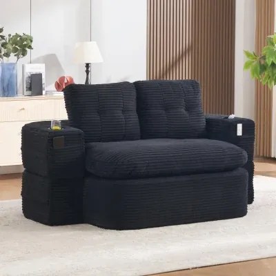 Aosom 2v1 pohovka z kordové tkaniny s nastavitelnou funkcí, 2 držáky nápojů, vysoké opěradlo a extra hluboké sedadlo, 165D x 97Š x 61V cm, černá