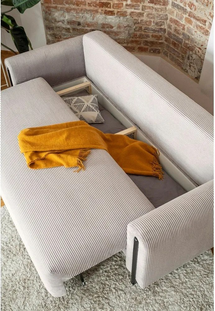 Béžová manšestrová rozkládací/s úložným prostorem pohovka 244 cm Arcadova – ELTAP