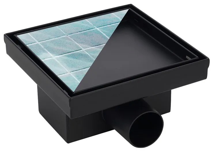 BPS-koupelny Čtvercový sprchový odtokový žlab 2in1 DL06-G1 HYD-3871 15x15 cm, černý