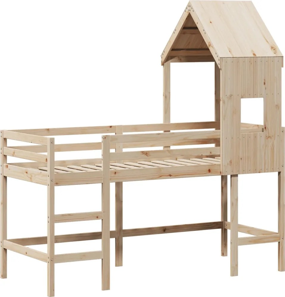 Patrová postel s žebříkem a střechou 80 x 200 cm borovice 3282028