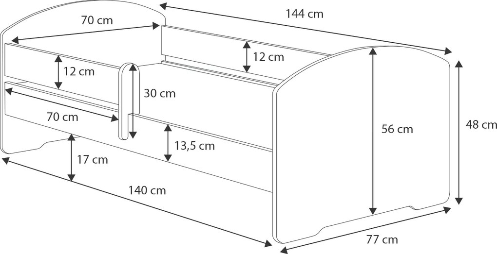ADRK Furniture Postel s matrací a zábranou PEPE GIRL WITH WINGS 140x70 CH-Pep-Bar-Gir-Wing-140-n-E637