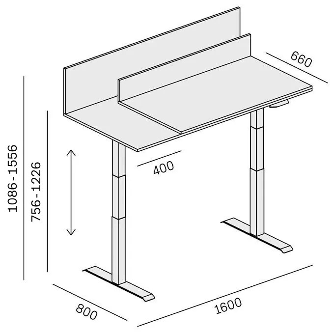 Kancelářský stůl SINGLE LAYERS, posuvná vrchní deska, s přepážkami, nastavitelné nohy, bílá / šedá
