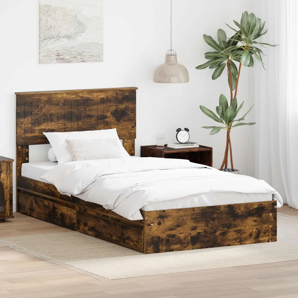 Postel s úložným prostorem se zásuvkou Kouřový dub 100 x 200 cm 3410830