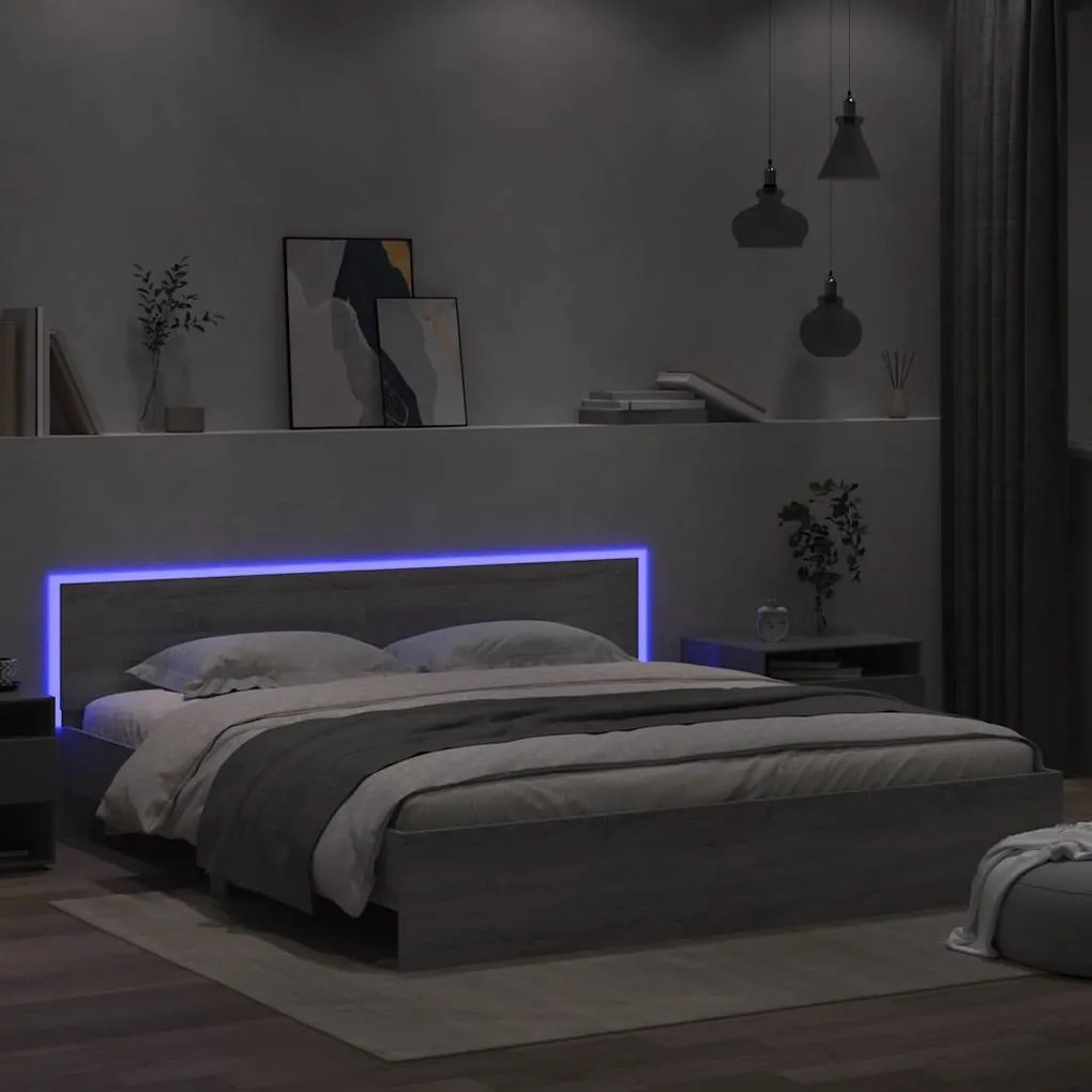 Rám postele s čelem a LED osvětlením šedý sonoma 200 x 200 cm 3207586