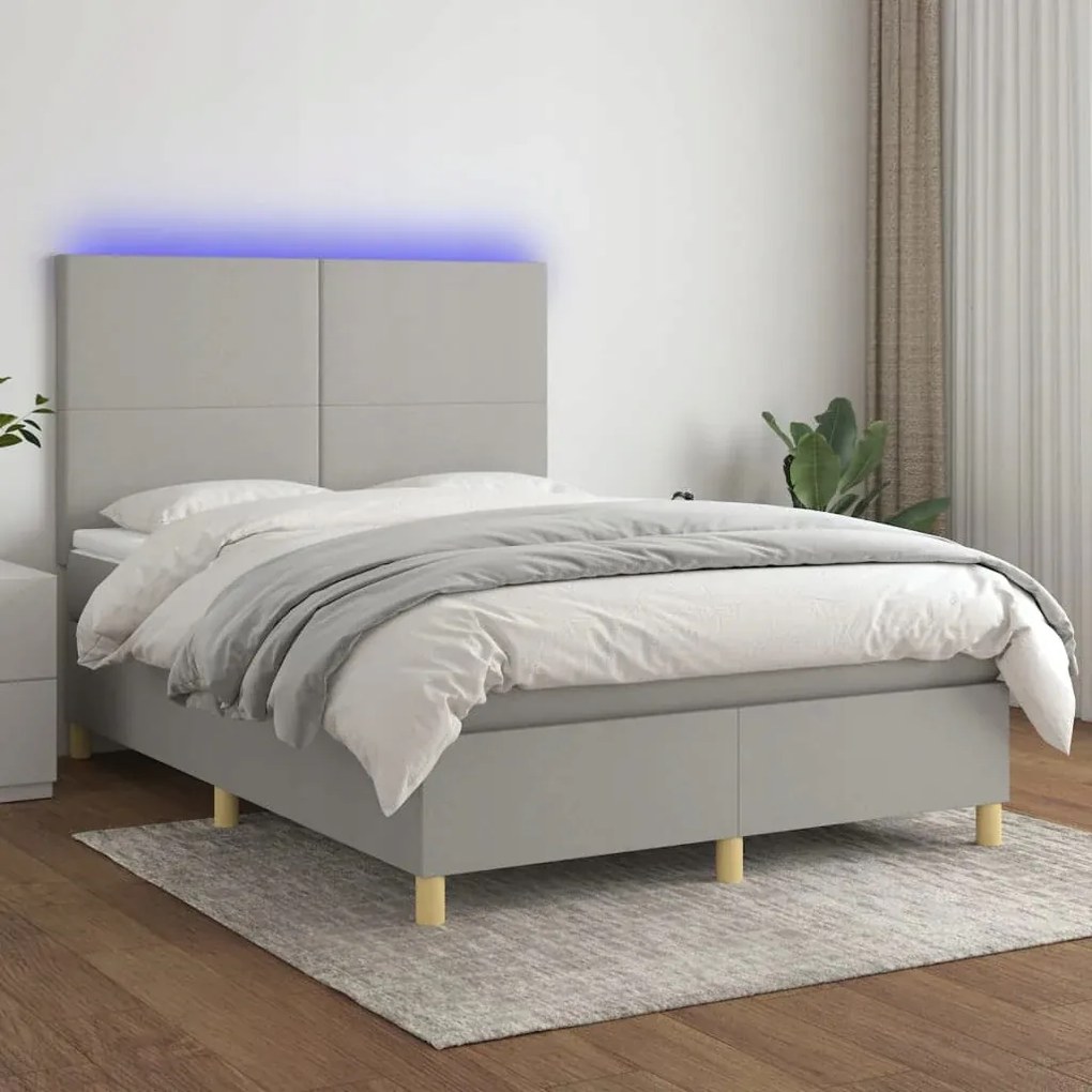 Fionshop 264253281 Box spring postel s matrací a Led světle šedá 140x190