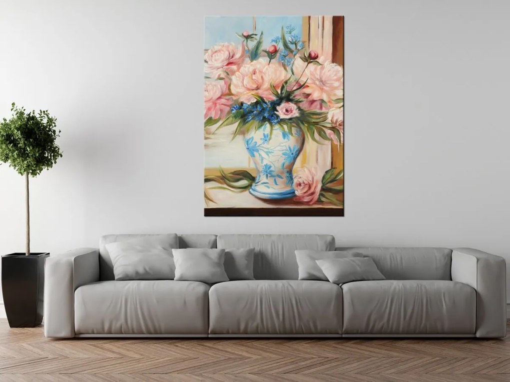 Gario Ručně malovaný obraz Barevné květiny ve váze Rozměry: 100 x 70 cm
