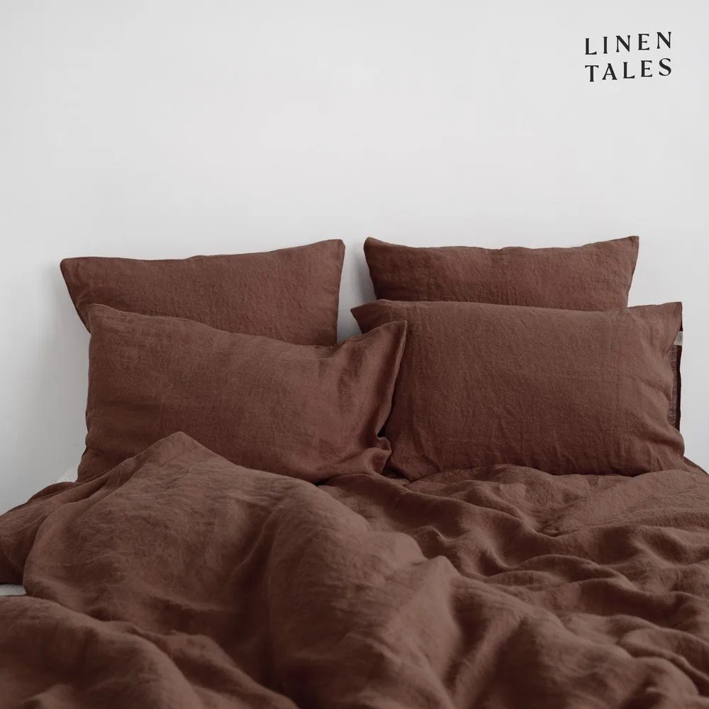 Tmavě hnědé lněné povlečení na jednolůžko 140x200 cm Chocolate – Linen Tales