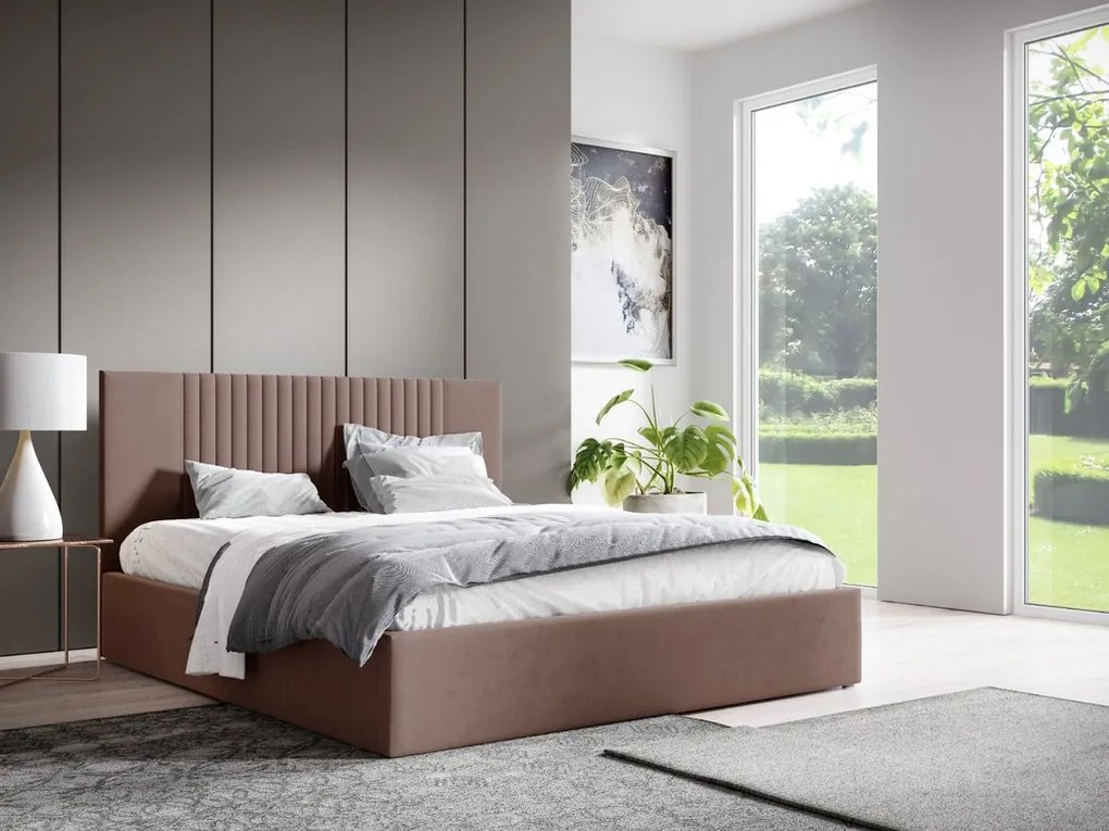 Eka Čalouněná postel LINA 180x200 cm Barva látky Trinity: Světle hnědá (Trinity 2306), Úložný prostor: Bez úložného prostoru