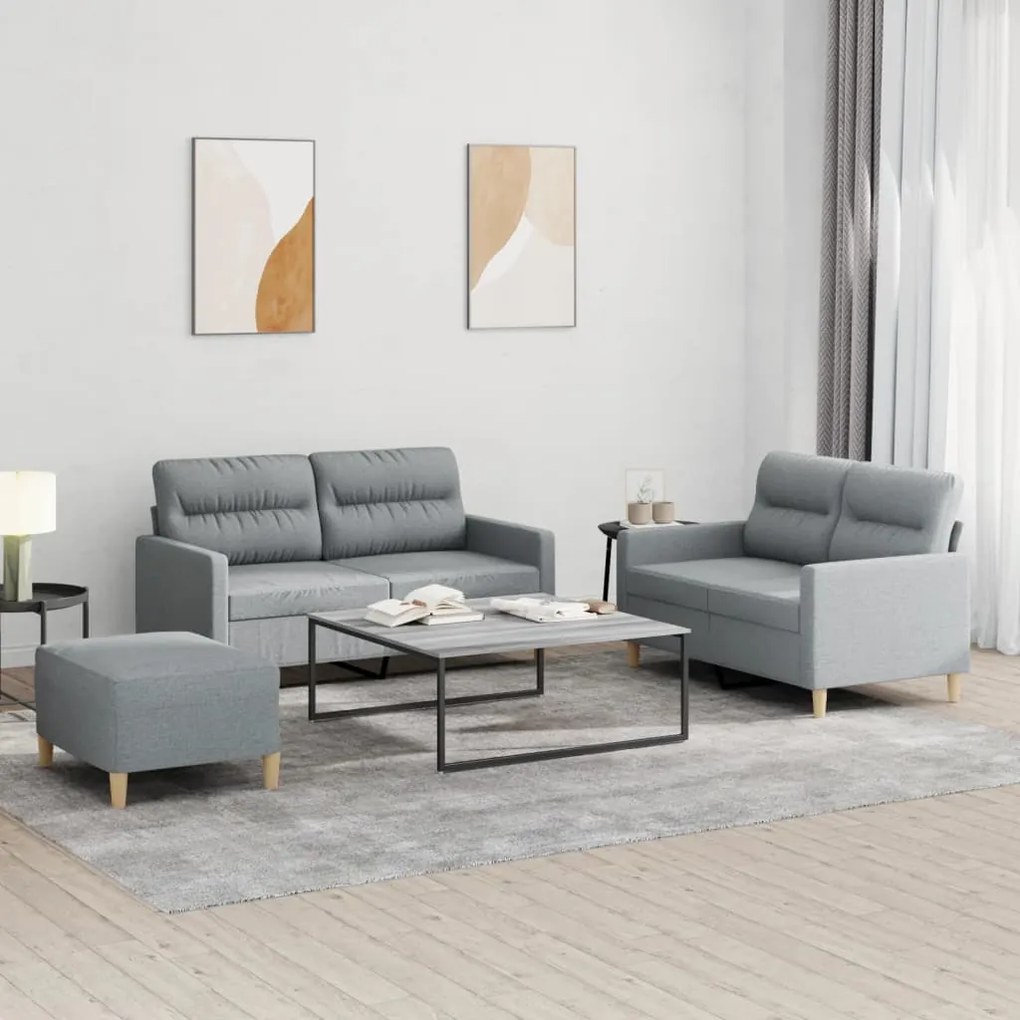 3dílná sedací souprava s poduškami světle šedá textil 3201576