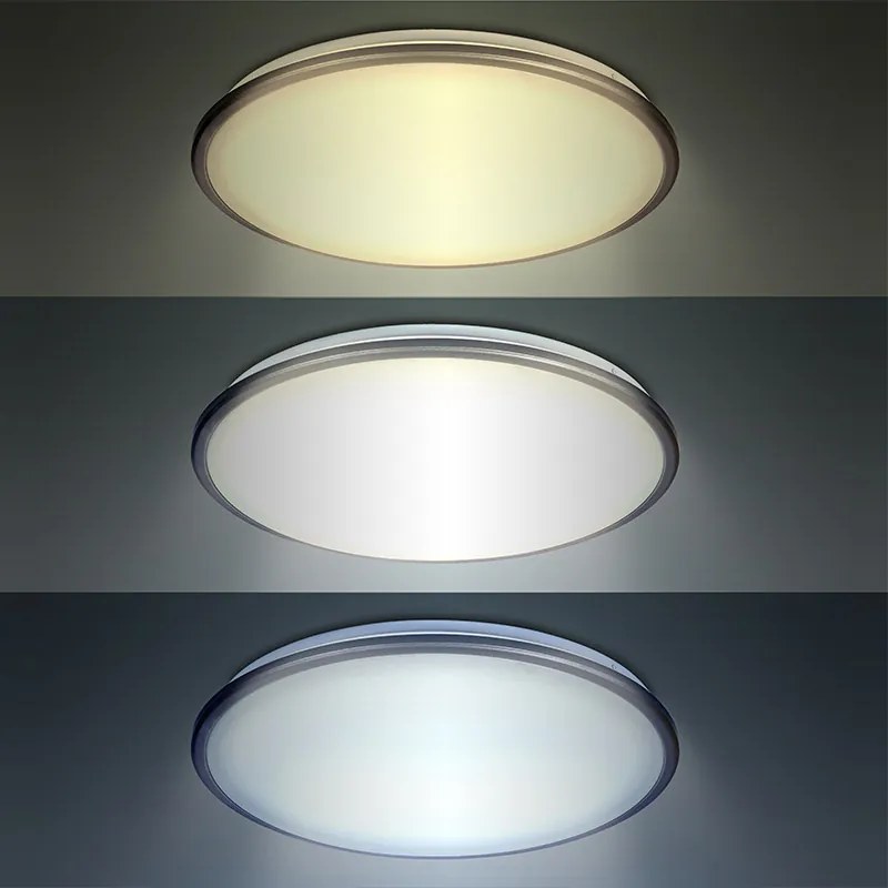 Solight LED stropní světlo Silver, kulaté, 24W, 1800lm, stmívatelné, dálkové ovládání, 38cm