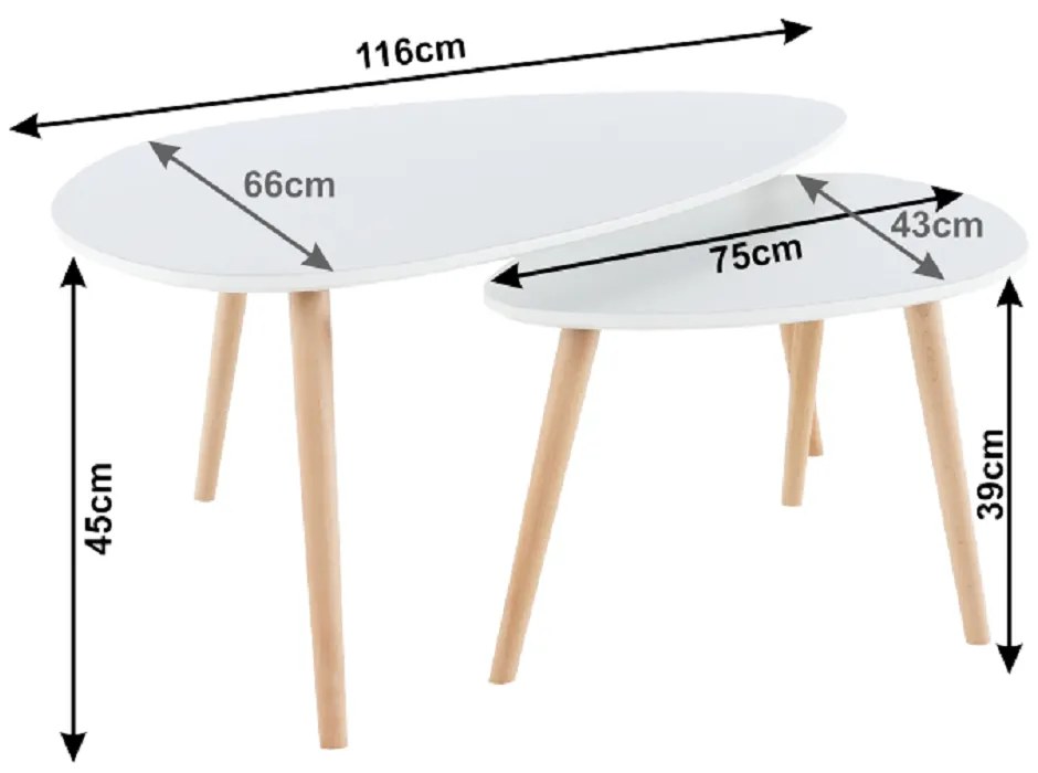 Set 2 konferenčních stolků FOLKO NEW MDF barva bílá, nohy buk