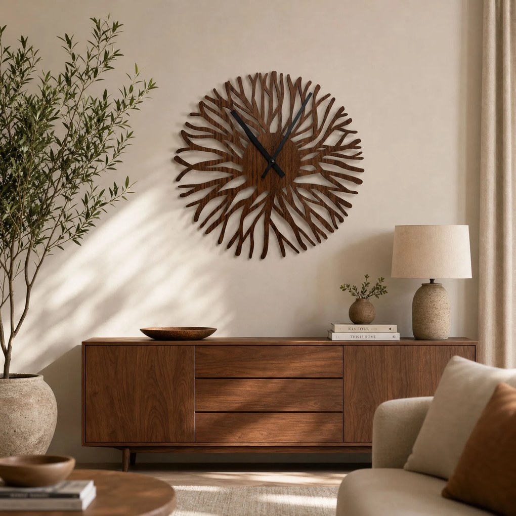 dřevo života Nástěnné hodiny ROOTS Zvolte barvu dekoru: Třešeň, Zvolte velikost hodin (cm): 50x50, Barva ručiček: Černé
