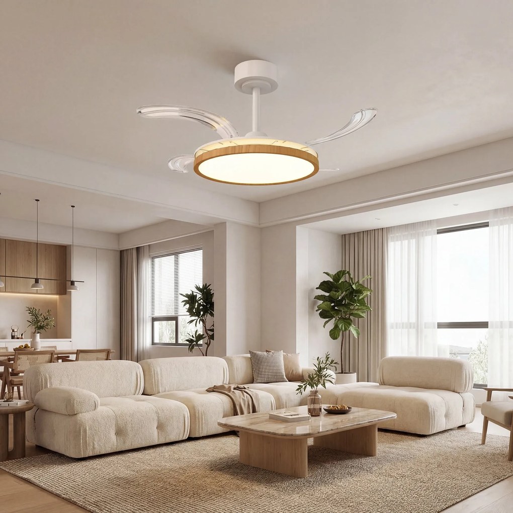 HOMCOM LED stropní ventilátor se světlem, 80 W, reverzní DC motor, tichý provoz, dálkové ovládání, 6 rychlostí, 3 teploty světla, časovač, pro obývac…