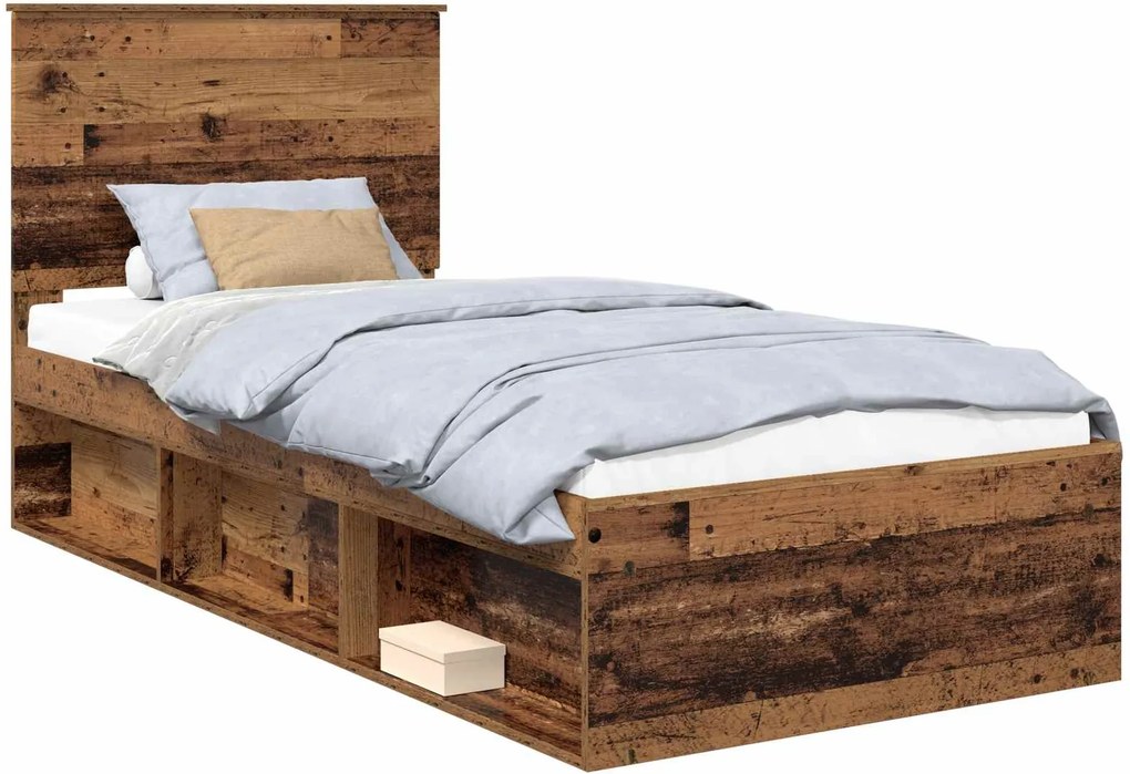 Rám postele s čelo Staré dřevo 90 x 200 cm Masivní borové dřevo 3411062