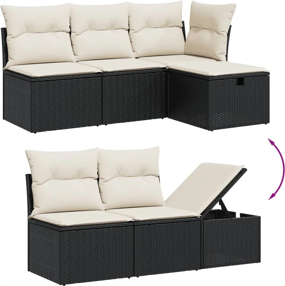 6dílná zahradní sedací souprava s poduškami černá polyratan 3264412