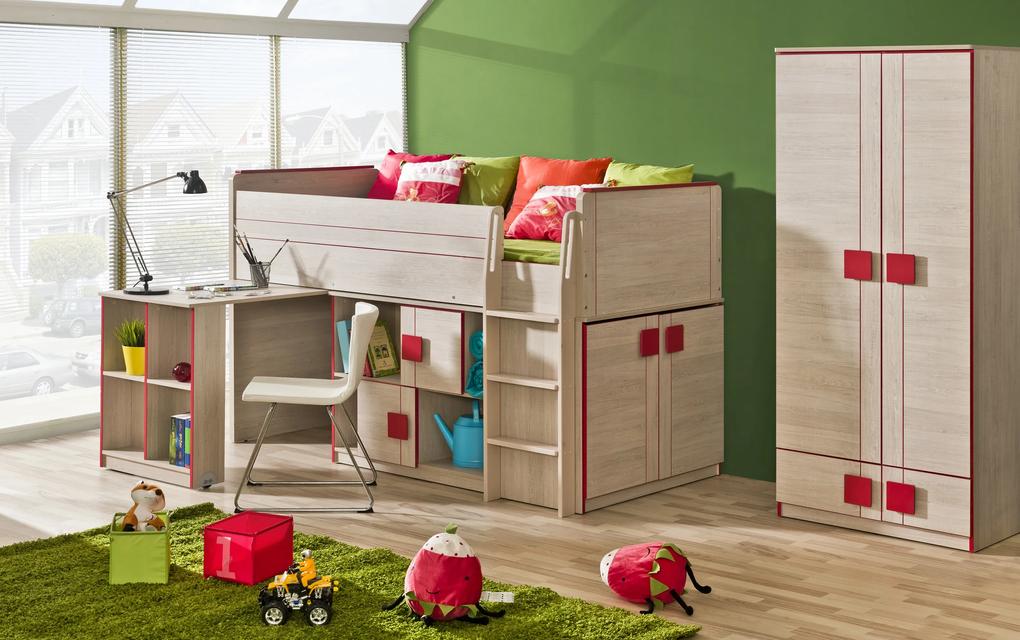 Moderní dětský nábytek GUMI sestava 12 Barevné provedení Gumi: Dub Santana / Hnědá, Matrace 90x200x12cm: Minibonell jednostranný + latex +2300Kč