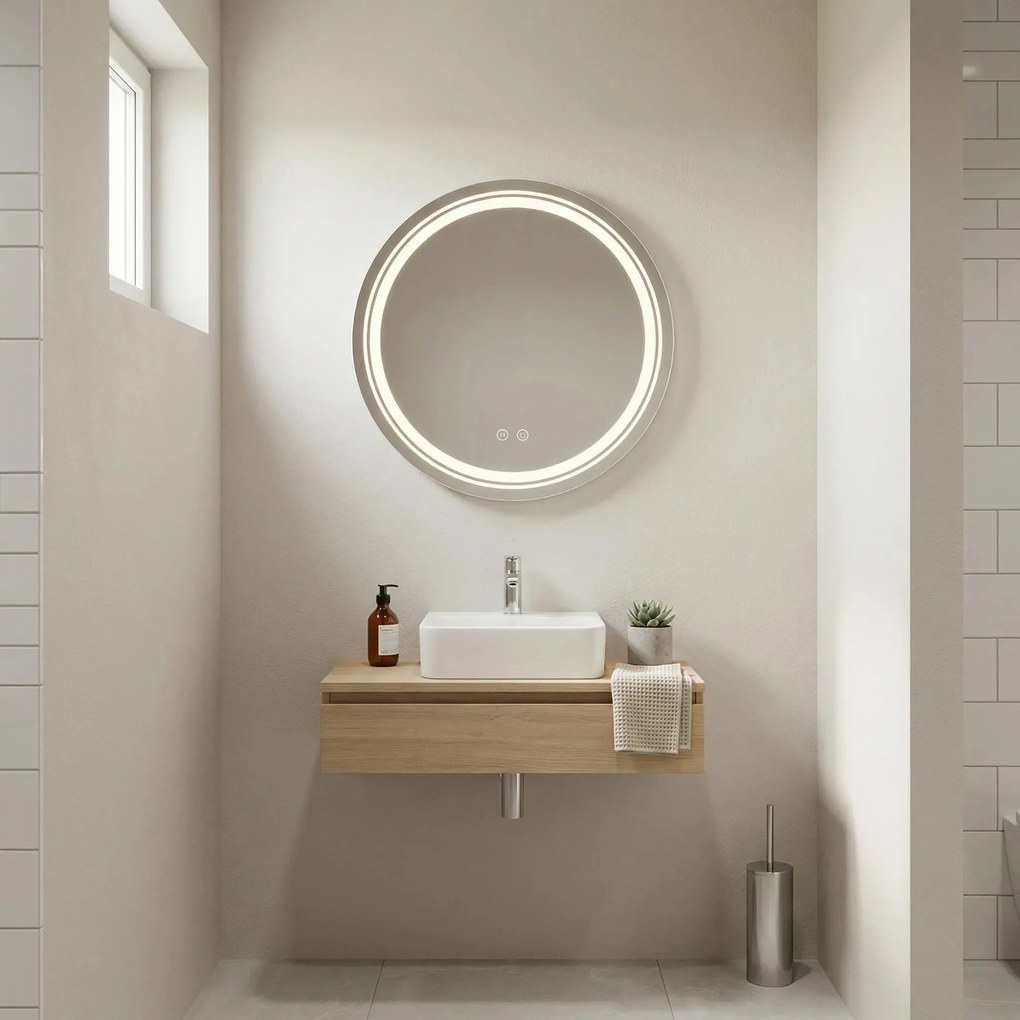 Tutumi Zrcadlo ⌀50 cm s vyhříváním a regulovatelným LED osvětlením HOM-00202