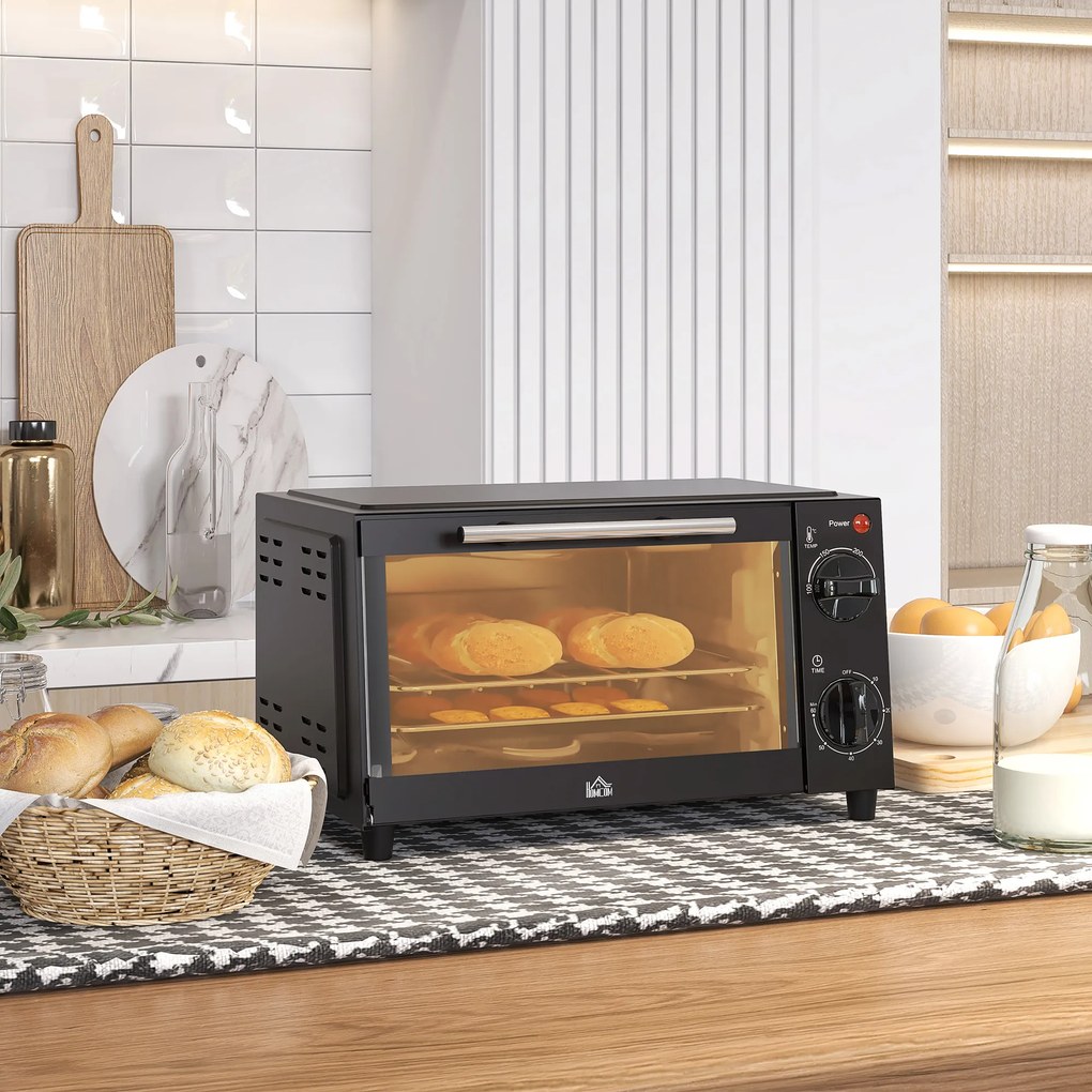 HOMCOM Mini trouba 9L Mini trouba s pečicím plechem, grilovací rošt, 100 °C-230 °C, s nastavitelnou teplotou a dobou pečení, časovač na 60 min, 750 W…