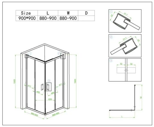 BPS-koupelny Čtvercový sprchový kout HYD-SK93B 90x90 chrom/transparent + vanička HYD-SSV-SXL02B bílá
