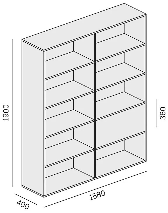 Široký kancelářský policový regál LAYERS, 1 box, 1582 x 400 x 1905 mm, bílá / šedá