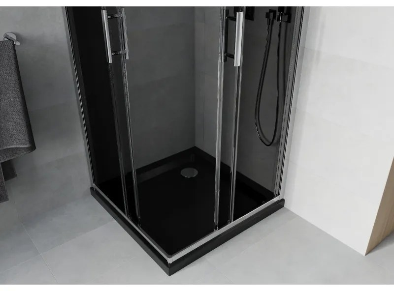 Mexen Rio čtvercový sprchový kout 90 x 90 cm, Grafitově černá, Chromovaná + sprchová vanička Flat, Černá - 860-090-090-01-40-407