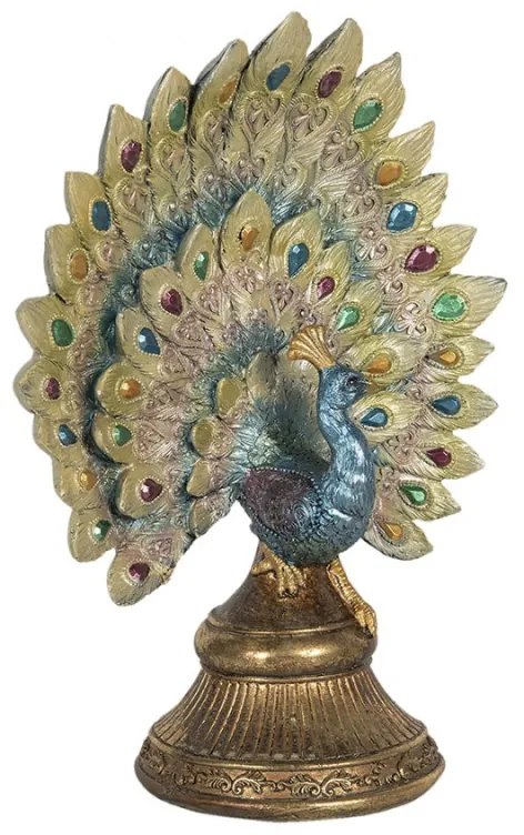 Modro-zlatá dekorace páv – 22x12x30 cm