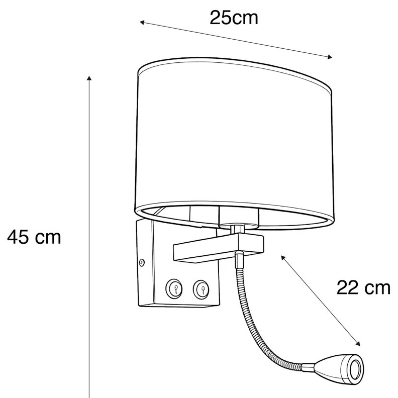 Nástěnná lampa z oceli s oválným sametovým stínítkem, černá, 25 cm - Brescia Combi