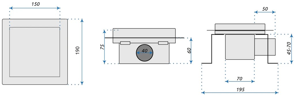 Podlahová vpust REA LINE 15x15 cm, nikl kartáčovaný