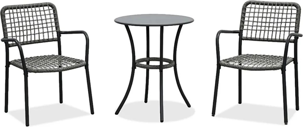 Balkónový set 1+2, stůl, židle umělý ratan barva antracit, kov antracit (58 x 57) cm