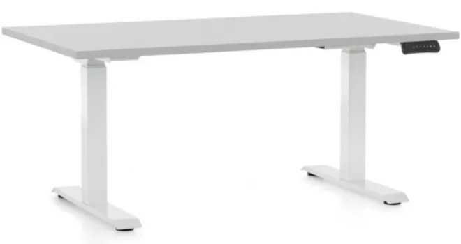 Výškově nastavitelný stůl OfficeTech D, 120 x 80 cm, bílá podnož, světle šedá