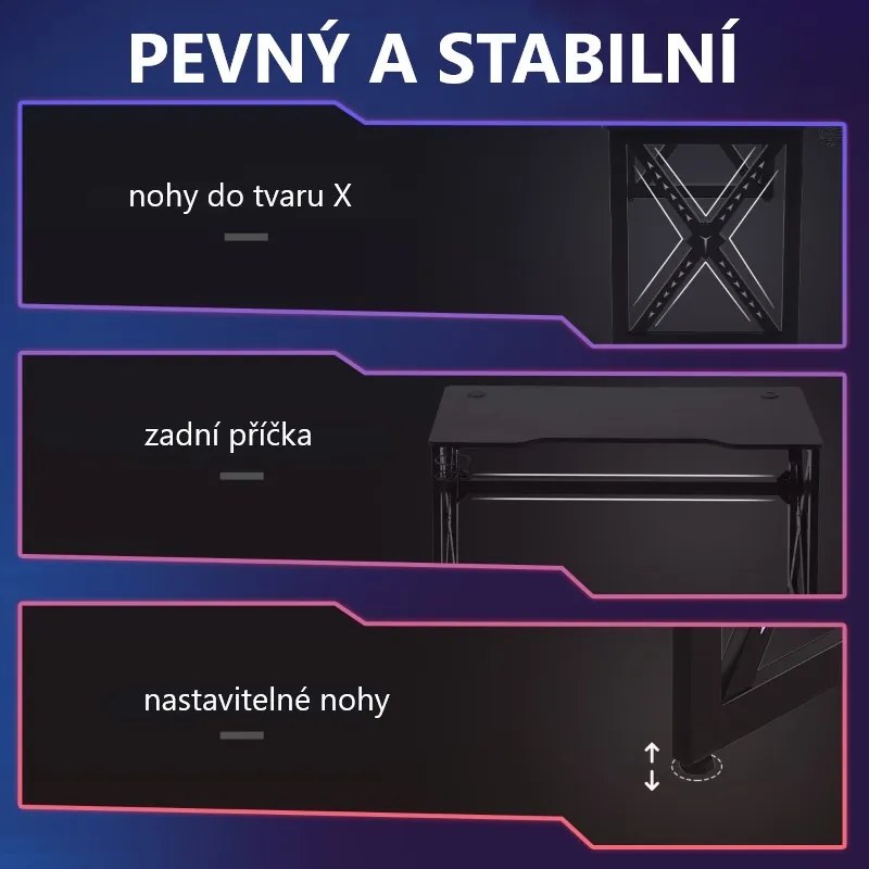 Goleto Herní počítačový stůl s držákem na nápoje X | černý