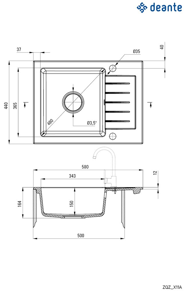 Deante Dřez Zorba s odkapávačem, granit - ZQZ N11A černý