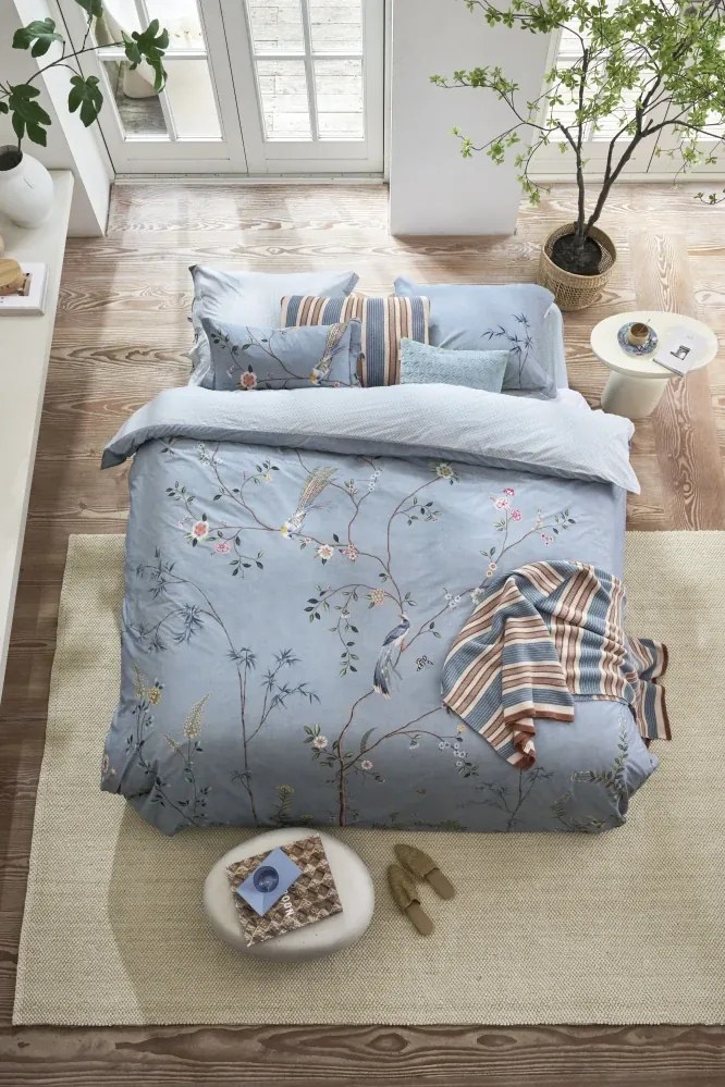 Pip Studio perkálové povlečení Bamboo Blossom světle modrý 140x200 + 70x90 cm (Kvalitní perkálové povlečení na jednolůžko v dárkovém boxu)