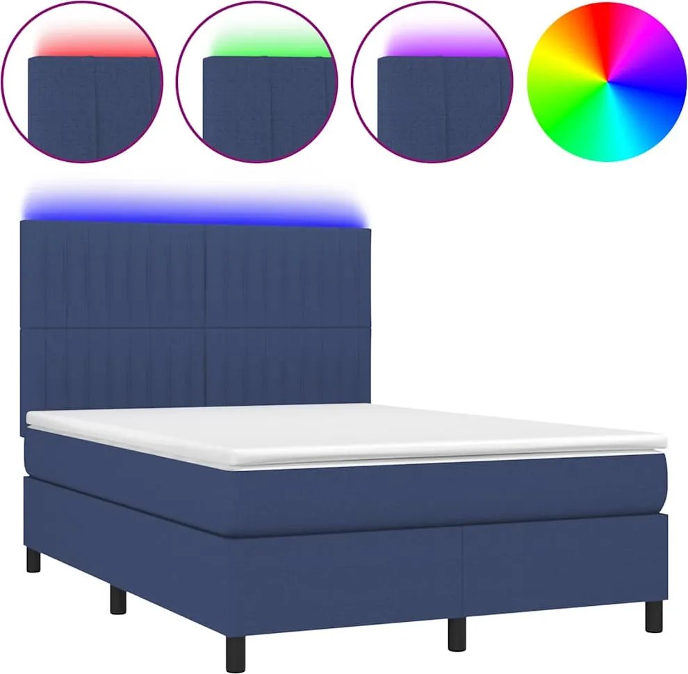 Box spring postel s matrací a LED modrá 140x200 cm textil 3135043