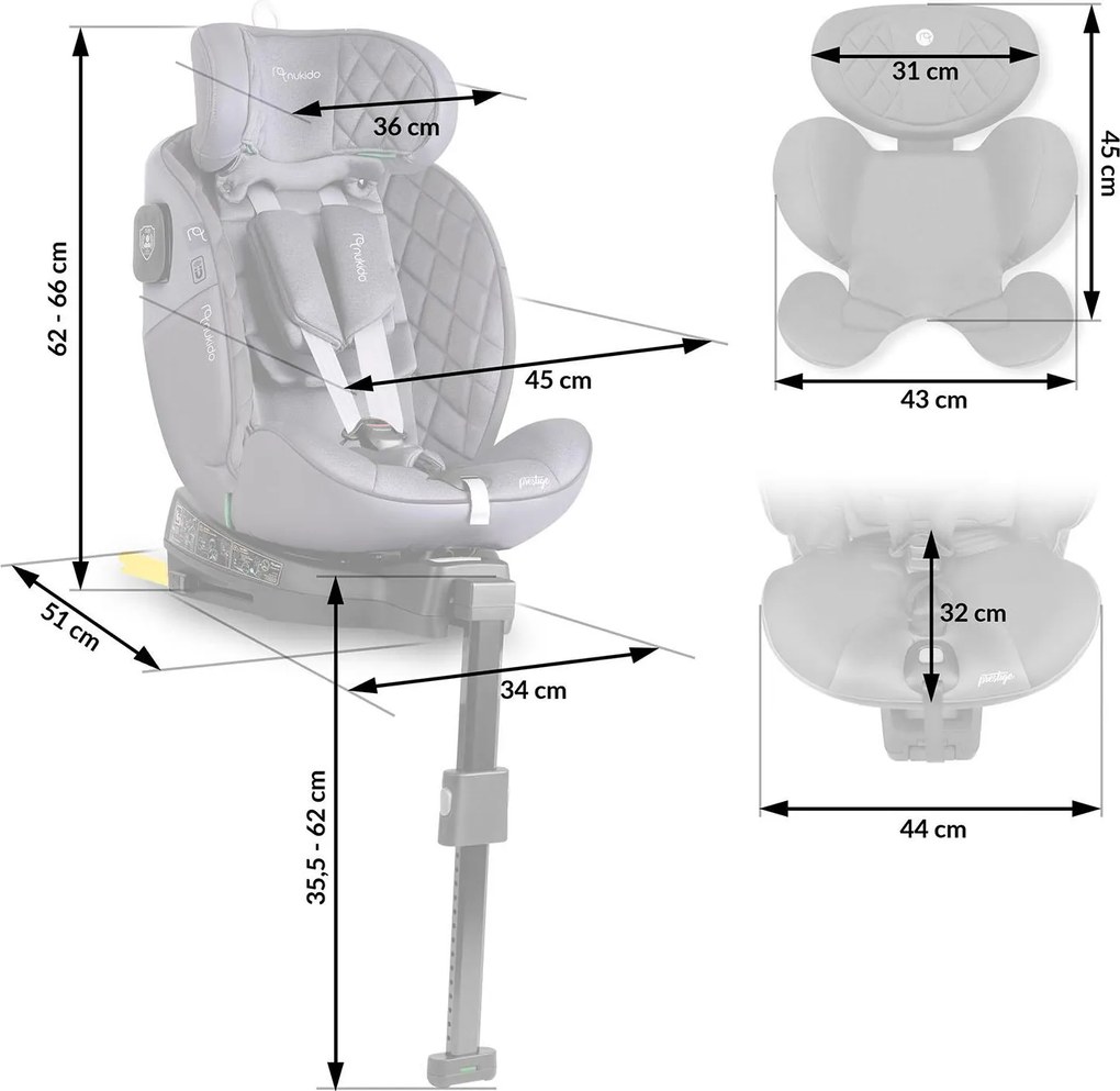 Autosedačka ISOFIX, 0-36kg, šedá | Nukido Prestige