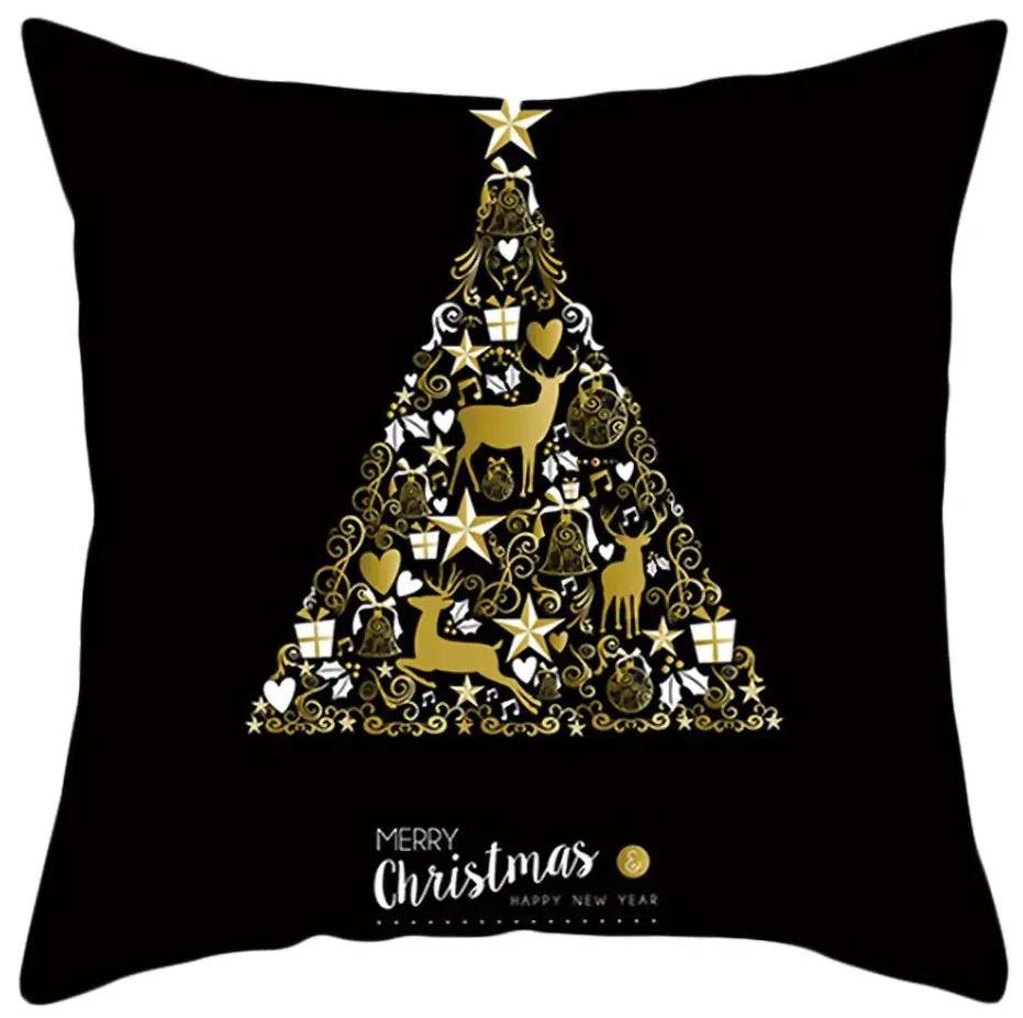 Vánoční povlak na polštář 3D Zlatý vánoční strom, 45x45cm černý