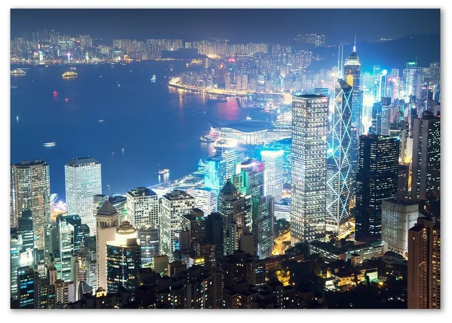 Wallmuralia Foto obraz sklo tvrzené Noční Hongkong 100x70 cm