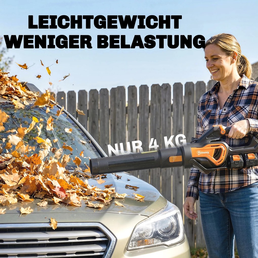 Outsunny Aku vysavač listí 20V bezdrátový vysavač listí s 2×4,0Ah akumulátory a nabíječkou Turbo-Boost, rychlost foukání 162,7 km/h