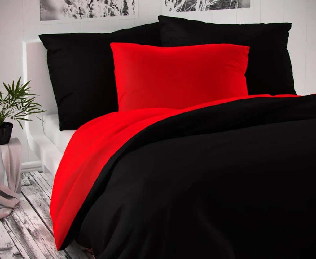 TP Saténové francouzské povlečení LUXURY COLLECTION 220x200+2x70x90cm červené / černé