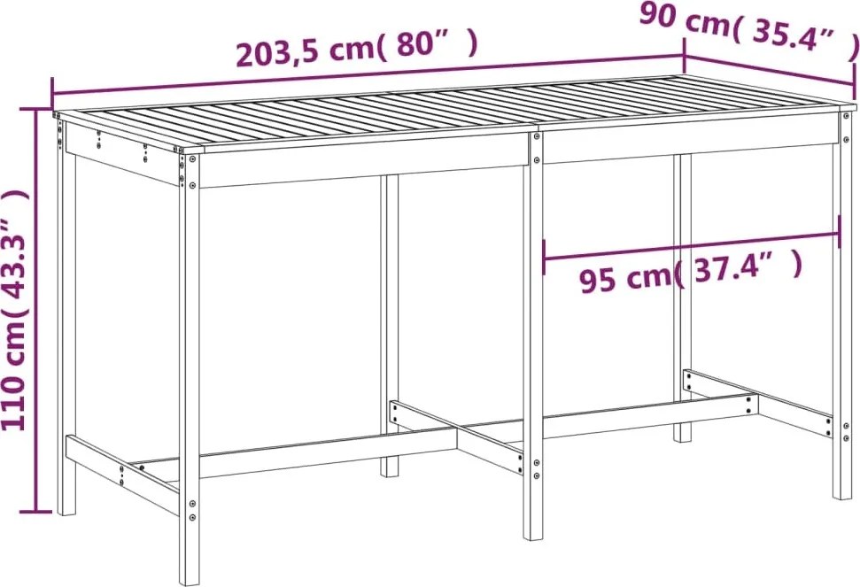 vidaXL Zahradní stůl bílý 203,5 x 90 x 110 cm masivní borové dřevo [824102] Barva: Přírodní douglaska