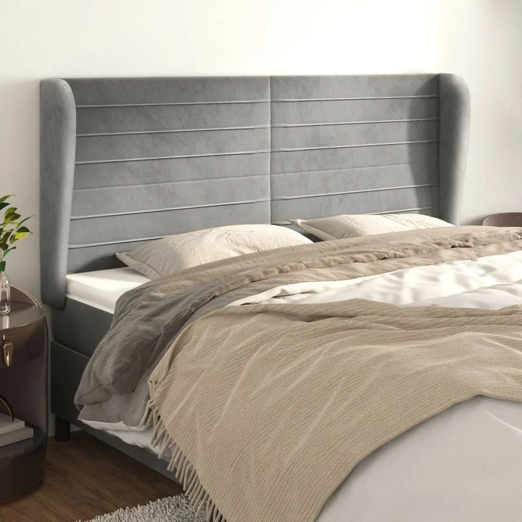 Čelo postele typu ušák světle šedé 183x23x118/128 cm samet 3118156