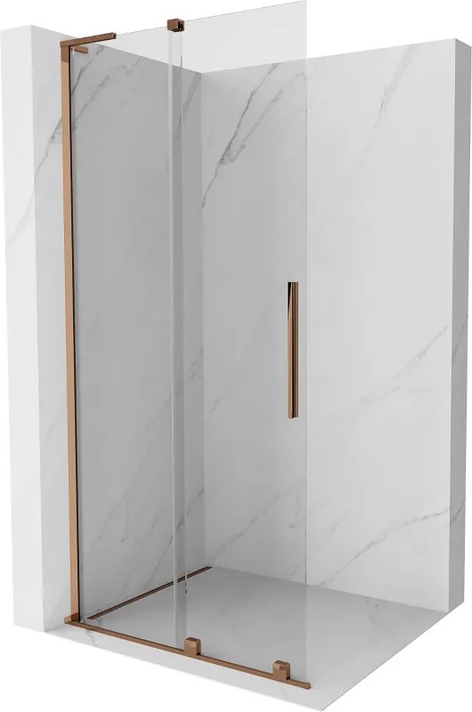 Mexen Velar L, posuvná sprchová zástěna Walk-in 110 x 200 cm, 8mm čiré sklo, růžové zlato, 871-110-003-03-60